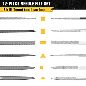 TARIST 12PCS Needle File Set with Tool Bag, Small File Set includes 6pcs Jewlers Files & 6 Steel Files for Metal, Jewlers, Wood, Leather and Plastic