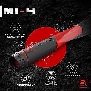 XP Metal Detectors MI-4 Pinpointer, designed to be used by all detectorists, 20 feet waterproof, rechargeable with 6 programs and 3 levels of sensitivity (MI-4-AM)