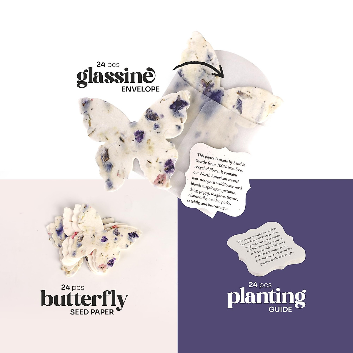 Seed Bloom Set of 24 Purple Butterfly – Plantable Seed Paper for Bridal Shower Weddings, and Gifts