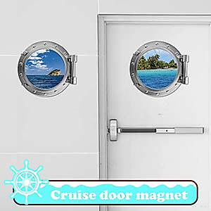 2 Pcs Cruise Door Decorations, Porthole Cruise Door Magnets 10 '' Set Palm Tree Cruise Dolphin Turtle The Sea Nature Scenery Fridge Decor for Carnival Cruise Car