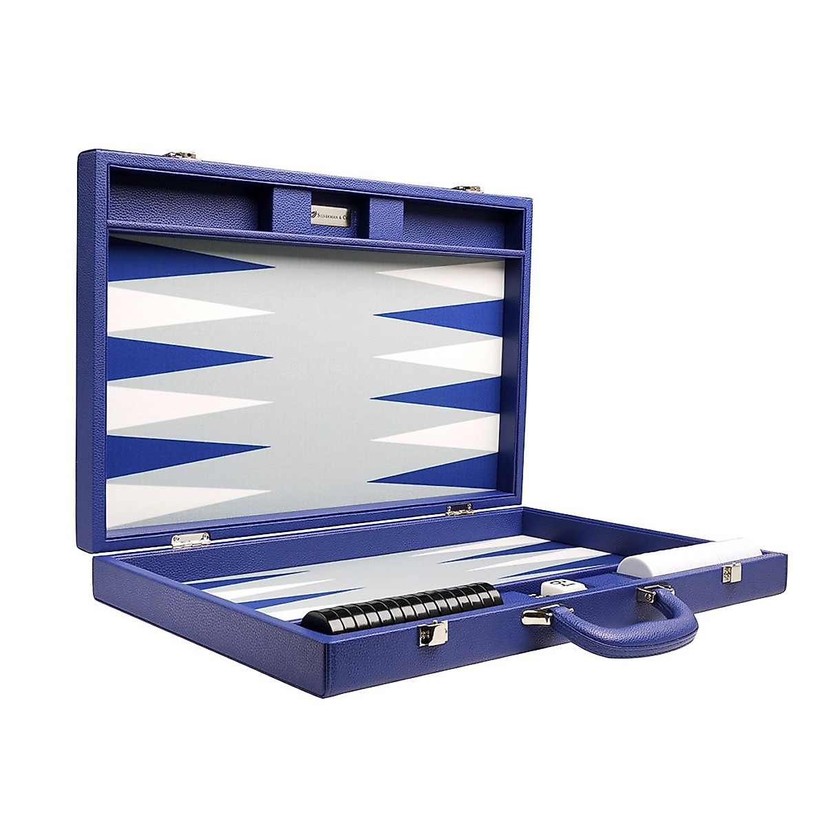 19-inch Premium Backgammon Set - Large Size - Indigo Blue Board, White and Navy Blue Points