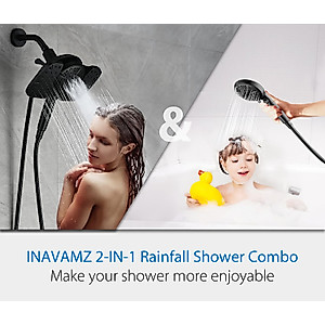 INAVAMZ Black Shower Heads with Handheld Spray Combo 2.5GPM: 10” Rainfall Shower Head & Detachable Shower Head, 10 Spray Settings Handheld Shower Head with ON/OFF Switch and 15-Stage Filter