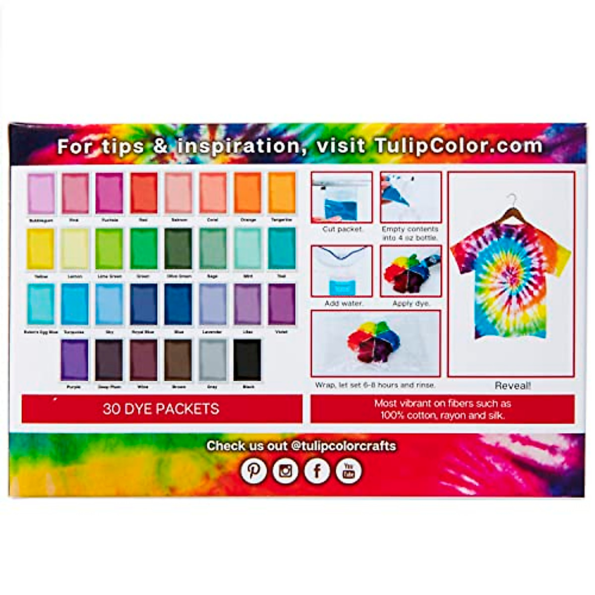 Tulip One-Step Tie-Dye Refills, Color Wheel, Permanent Fabric Dye, 30 Pack