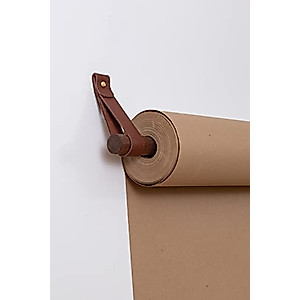 KEYAIIRA - Wall Mounted Paper Roll Holder studio kraft paper hanger w/leather straps note board dispenser, brown wallpaper pad butcher paper sign