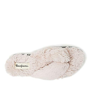 Dearfoams womens Marie Furry Thong Slipper, Dusty Pink, Large US