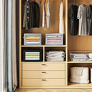 DIMJ Storage Bins with Lids, Foldable Sorage Bin for Closet, Storage Baskets with Window, Fabric Storage Bins with Handle for Clothes, Books, Baby items (Grey, Set of 4)