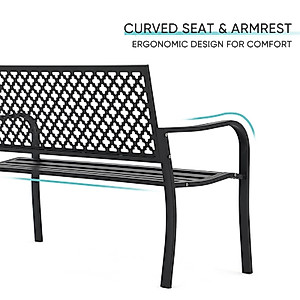 Verano Garden Outdoor Patio Bench Rust-Resistant Metal Park Bench with Armrest, Black Garden Bench for Yard, Porch, Park, Lawn