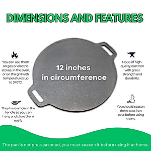 SISIGOO 12-in Cast Iron Pan with 10 Taco Holders, Comal Para Tortillas, Crepe Pan Nonstick, Iron Tawa Pan for Indian Dosa, Cast Iron Griddle, non-Stick Flat Pan, Cast Iron Pizza Pan