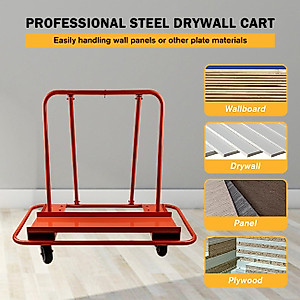 biosp Drywall Sheet Cart 1800LBS Load Capacity Drywall Cart Panel Dolly with 4 Swivel Wheels Handling Wall Panel Sheetrock Wood Panel Heavy Duty Casters Rolling Dolly for Garage Home Warehouse