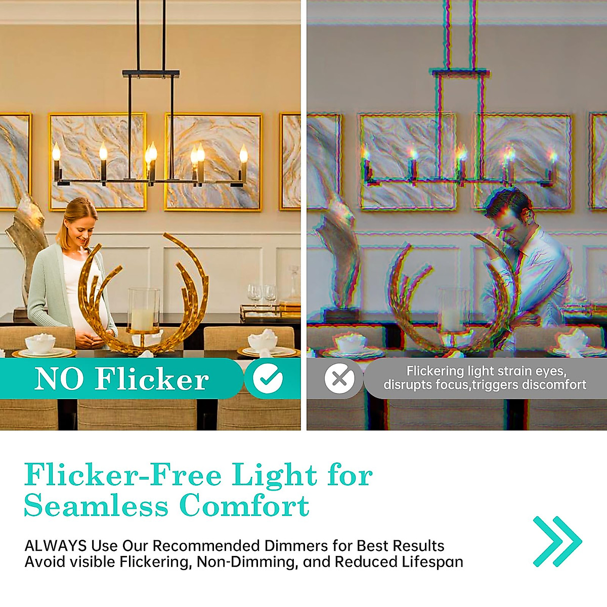 E12 100W Equivalent Frosted LED Candelabra Bulb CA10, Dimmable Small Base for Chandeliers, Ideal for Living Rooms, Dining Areas, and Hallways, Energy-Efficient for Cozy Indoor Lighting