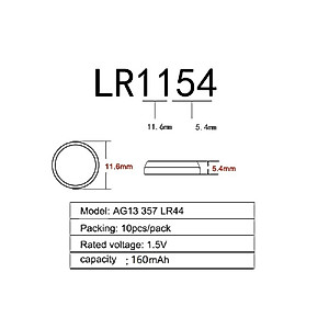Cotchear 10Pcs AG13 LR44 Batteries 357A L1154 Battery 1.5V 357 S76E G13 LR1154 SR44 Alkailine Button Cell