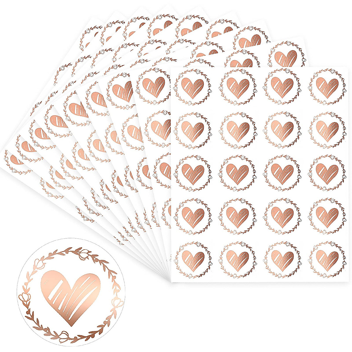 500 Pieces Heart Envelope Seals, Heart Stickers, Clear Bronzing Heart Stickers 1.26 Inch Round Sealing Sticker for Wedding Invitation Card Envelope Valentine's Day Bridal Shower Favor (Rose Gold)