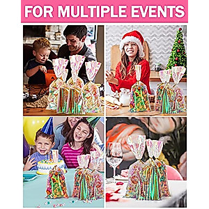 Labeol 100pcs Iridescent Cellophane Bags Goodie Bags Candy Bags 5×11 4×9.5 Treat Bags with Ties Clear Gift Bags Holographic Party Favor Bags for Birthday Wedding Baby Shower Valentines Day