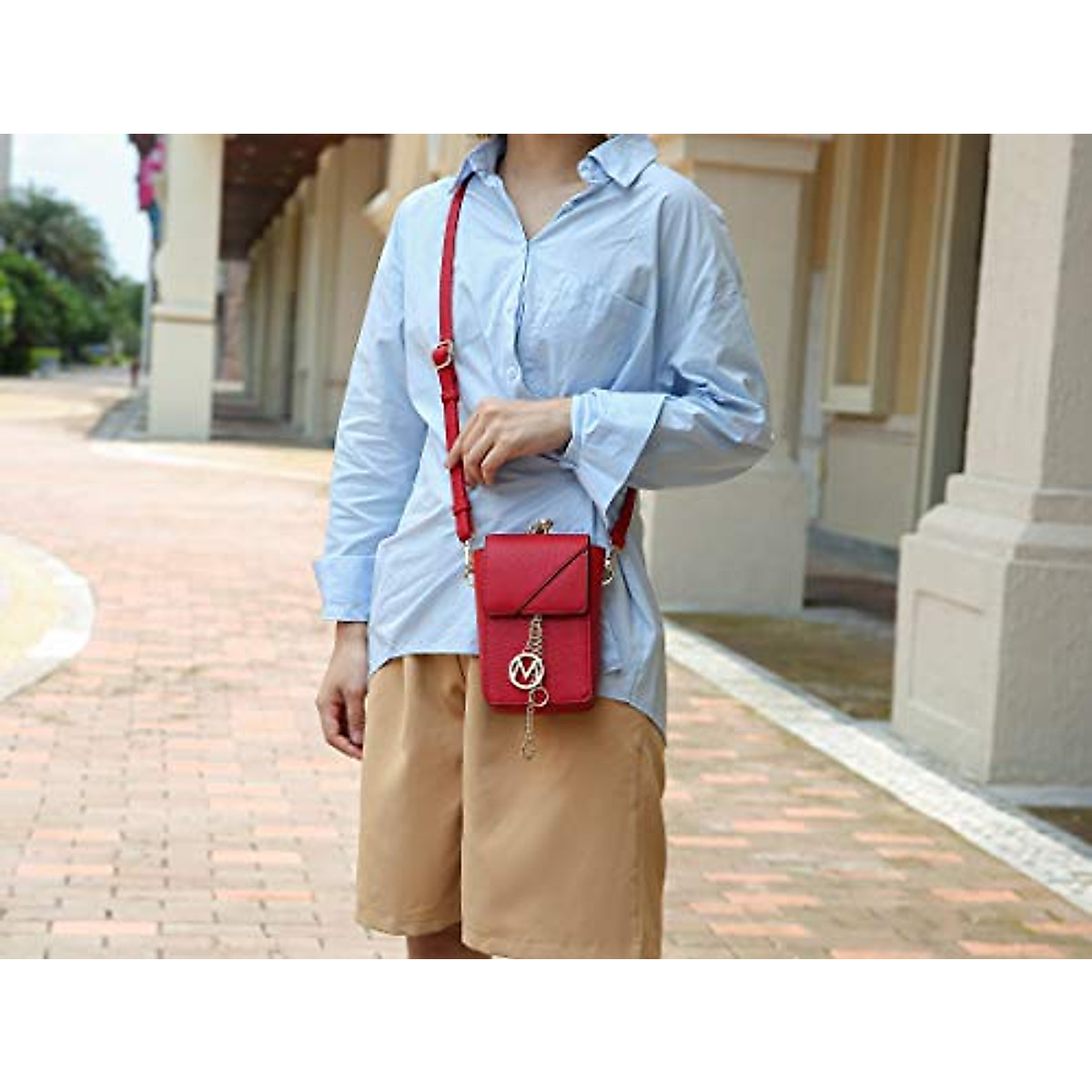 MKF Collection Crossbody Cellphone Purse for Women – PU Leather Wallet Handbag, Wristlet Strap Clutch Bag Card Slots Olive-Mustard