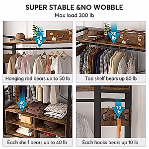 Tribesigns Free-standing Closet Clothing Rack, Metal Closet Organizer System with Shelves and Hooks, Heavy Duty Clothes Garment Rack Shelving for Bedroom , Laundry, Mushroom, Walk-in Closet (RUSTIC)