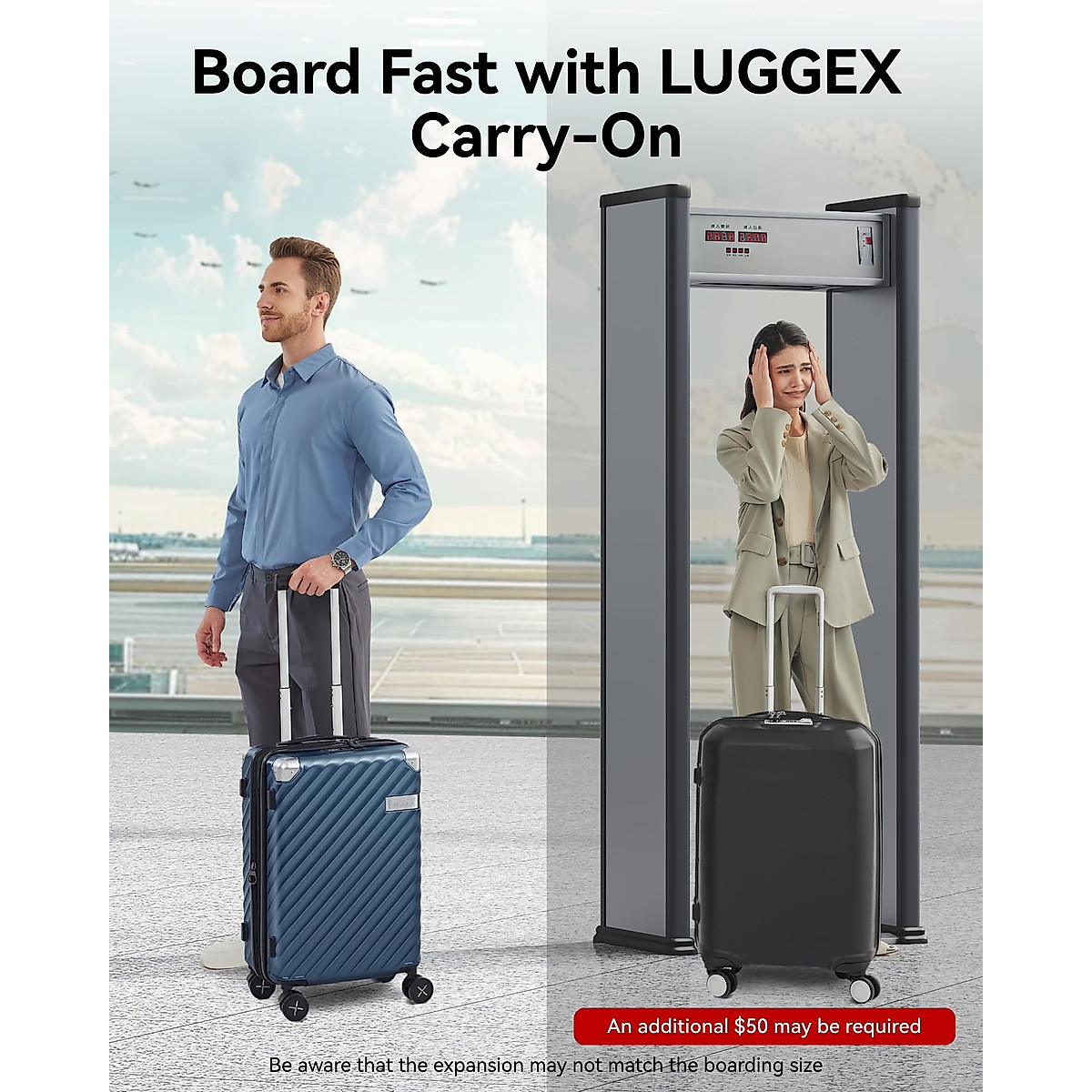 LUGGEX Luggage with Spinner Wheels, Polycarbonate Expandable Hard Shell Suitcase, Carry On 20 Inch, Silver