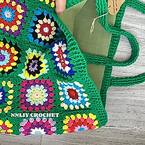 Granny Square Crochet Colorful Tote With Large Capacity And Classic Retro Ladies Handbag Purse Big Bags Women EN8