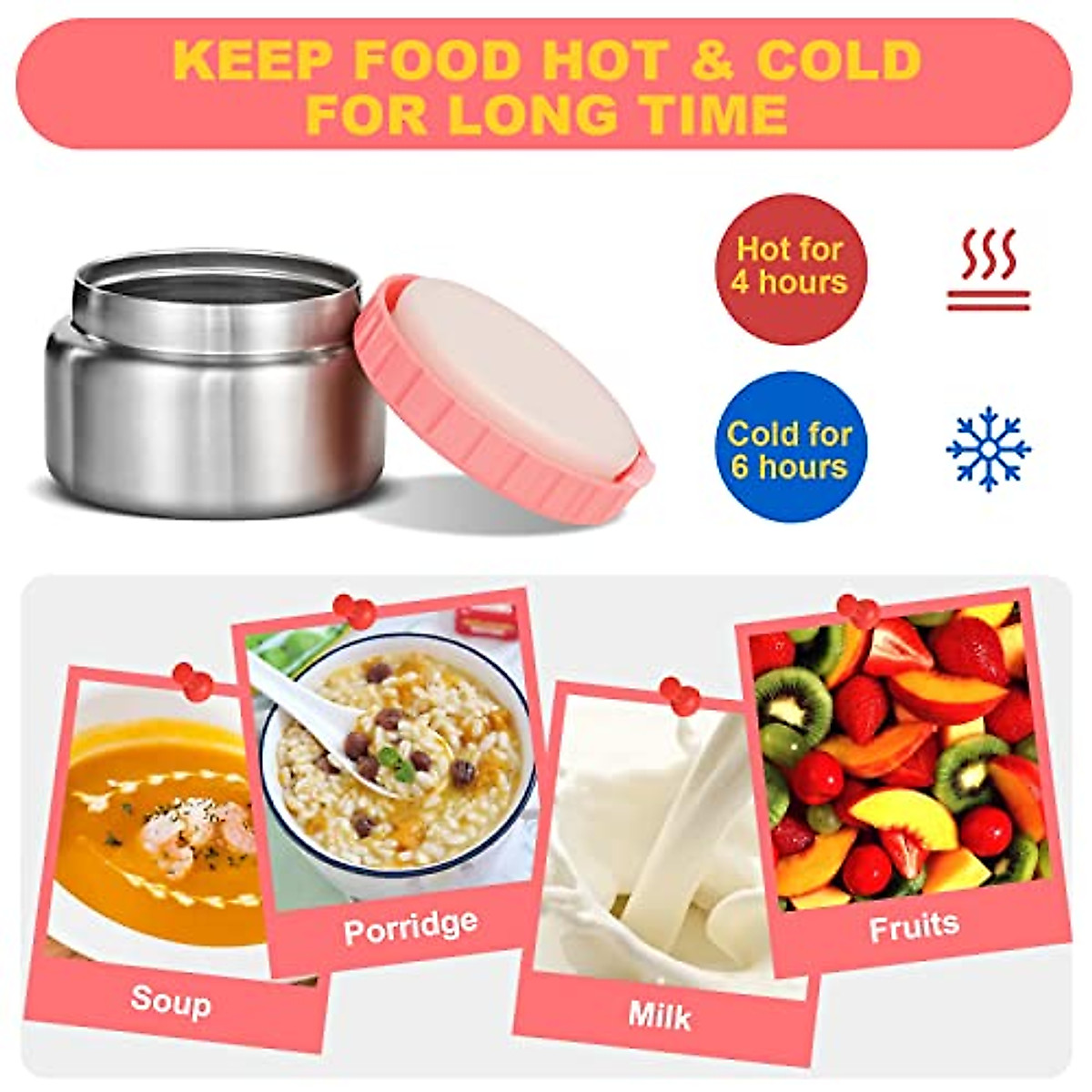 AOHEA 8oz Kids Thermos for Hot Food 304 Stainless Steel Insulated Food Jar for Cold Food