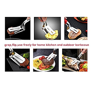2pcs 304 Stainless Steel Kitchen Cooking Tongs Clip, Multifunctional Spatula Pliers for Steak Fish Bread Hamburger BBQ Frying Pancake Egg Pies Pizza,not Hot with Rubber Handle