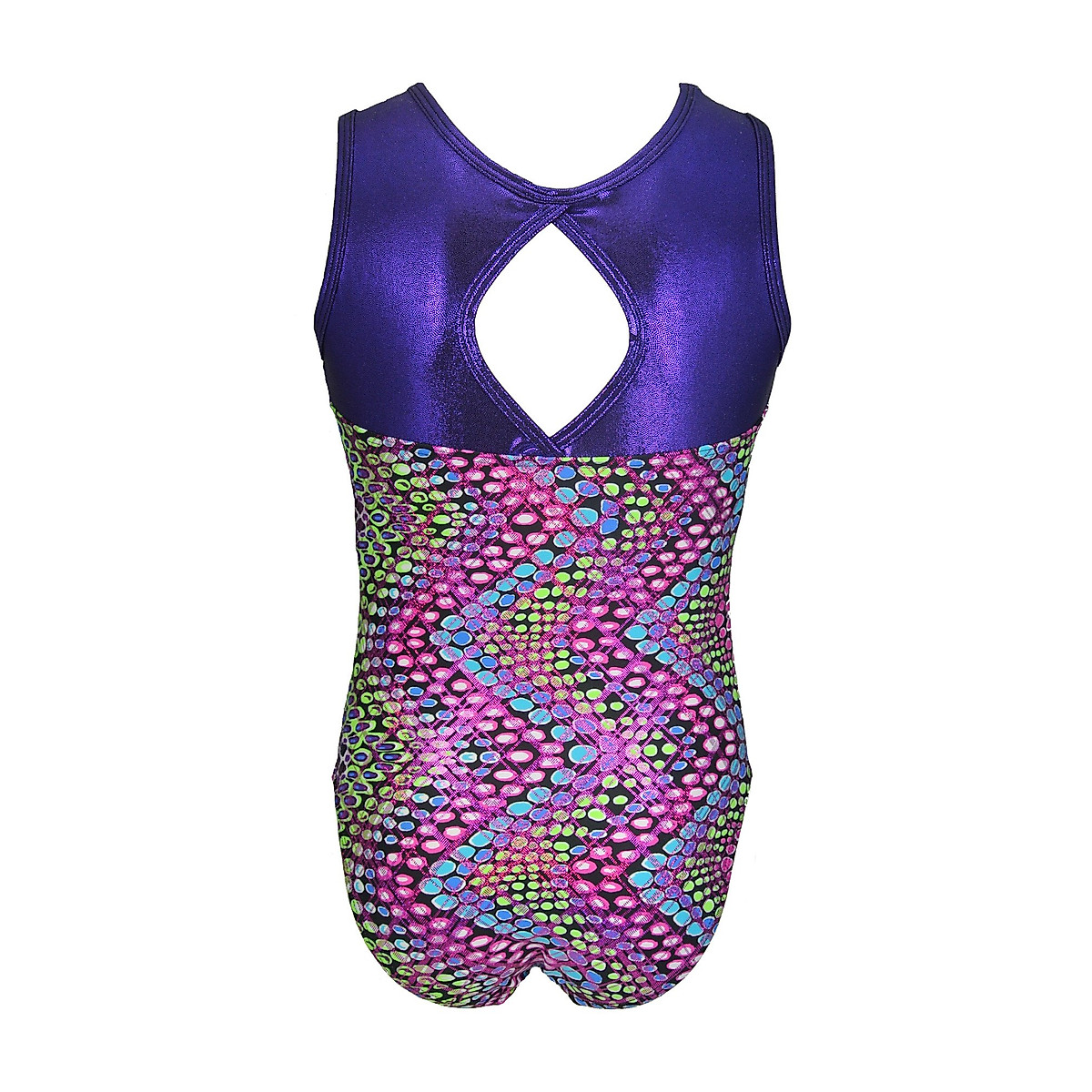 MadSportsStuff Girls Gymnastics Leotard - Tank with Keyhole (Dotted Chevron, Youth 6-7)