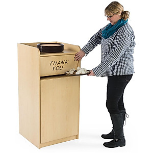 Restaurant Trash Can, Hinged Door, 36 Gallon, Tray Holder,"Thank You" Message (Melamine)