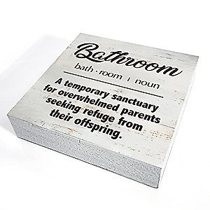 Bathroom Definition Wood Box Sign Rusitc Wooden Box Sign Farmhouse Bathroom Restroom Toilet Desk Shelf Decor (5 X 5 Inch)