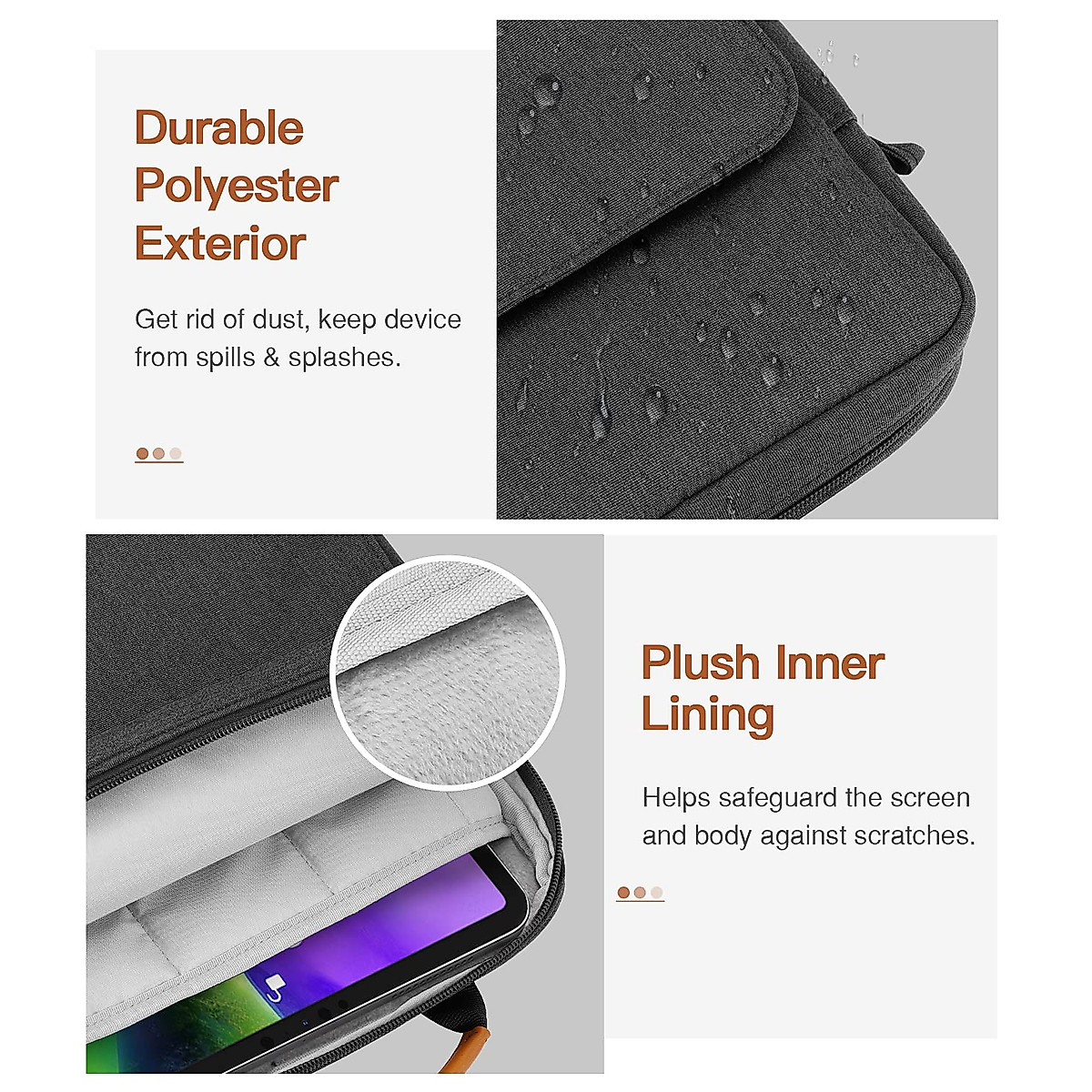 MoKo 9-11 Inch Tablet Sleeve Bag Handle Carrying Case with Shoulder Strap Fits New 11-inch iPad Pro M4/iPad Air M2, iPad 10th 10.9, iPad 9/8/7th 10.2, iPad Air 5/4th 10.9, Tab S8/S9 11, Black & Gray