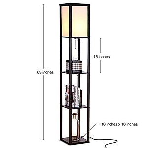 Brightech Maxwell - Modern Shelf Floor Lamp with Lamp Shade and LED Bulb - Corner Display Floor Lamps with Shelves for Living Room, Bedroom and Office - Black