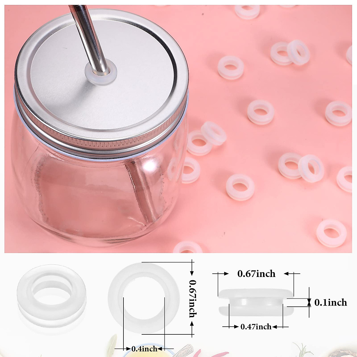 Wesiti 50 Pcs Silicone Straw Hole Grommets for Mason Canning Jar Airlock Grommet Fermenter Lid Grommet Rubber Straw Grommets for Straws, Airlock Beer Wine Plastic Bucket Fermenter Lids, 8 mm