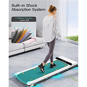 UMAY Under Desk Treadmill with Foldable Wheels, Portable Walking Jogging Machine Flat Slim Treadmill with Free Sports App & Remote Control, Jogging Running Machine for Home/Office White
