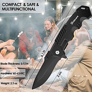 BRILLIRARE Pocket Knife, Folding Tactical Knives Blade 2.6in, Foldable Survival Small Knife with Clip, Button Lock & Glass Breaker, Everyday Carry EDC Knife for Hunting Camping Hiking