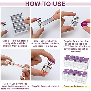 Threlaco 20 Sealed Sterile Empty Vials with Self Healing Injection Port Glass Penicillin Bottle with 20 Label Stickers (Purple,5ml)