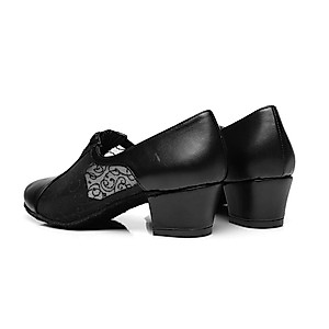 Minishion Women's Closed Toe Slip-on Block Low Heel Salsa Latin Ballroom Dancing Shoes Black US 10