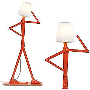 HROOME Cool Creative Floor Lamps Wood Tall Decorative Corner Reading Standing Swing Arm Light for Living Room Bedroom Office Farmhouse Kids Boys Girls Gift - with LED Bulb (Orange)