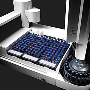 PEKYBIO 2 ml Autosampler Vial, 9-425 HPLC Vial with Writing Area and Graduation, Clear Sample Vial and 9mm Blue Screw Cap with Hole, White PTFE&Red Silicone Septa, 100 of Pack