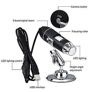 KKSQ Professional Digital Microscope 1600X with 8LED Light USB Digital Microscope Endoscope Camera Magnifier Zoom with Adjustable Stand