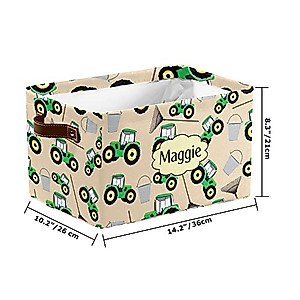 Personalized Tractor Truck Pattern Farm Equipment Storage Basket Bin with Name Large Storage Cube Box with Handles for Home Office Bedroom Closet Shelves(2 Pack)