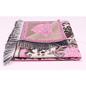 Muslim Prayer Rug with Prayer Beads | Janamaz | Sajadah | Soft Islamic Prayer Rug | Islamic Gifts | Prayer Carpet Mat, Chenille Fabric, Pink