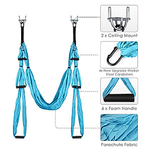 HITIK Aerial Yoga Swing Set Anti Gravity Yoga Hammock for Outdoor and Indoor Inversion Therapy Flying Sling Set (with Ceiling Mount Accessories) blue