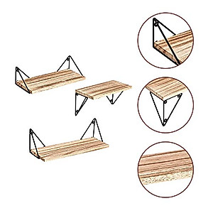 Coral Flower Space Saving Floating Mounted Set Of 3 Rustic Wood Wall Shelves Hanging Shelves for Decor and Shelving in Living Room, Bedroom and Bathroom