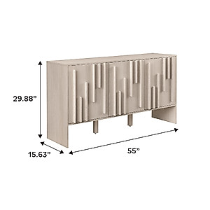 Walker Edison Contemporary Detailed 3-Door Sideboard 55 Inch Ivory Oak