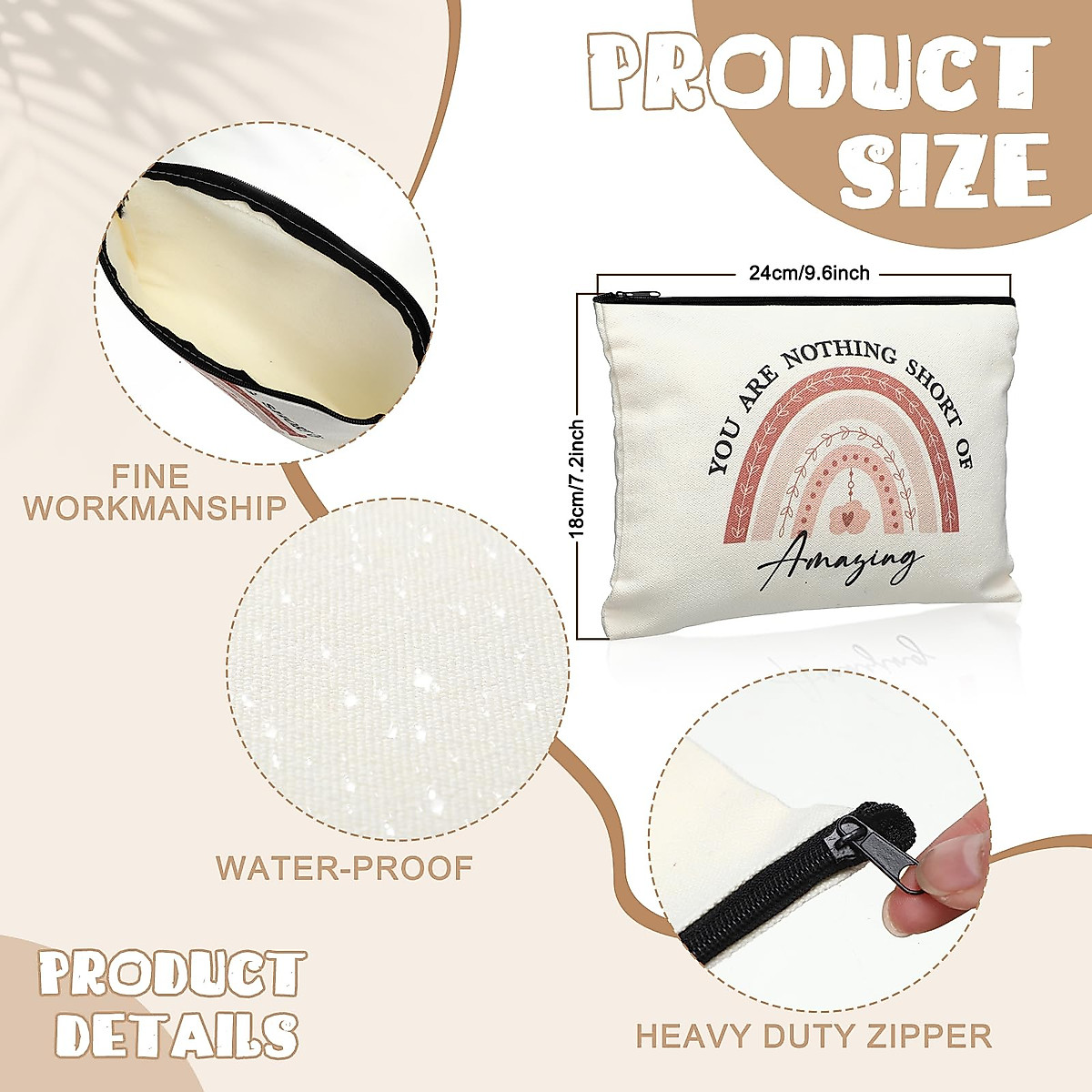 Coume 12 Pieces Thank You Gift Makeup Bags Inspirational Gifts for Social Worker Nurse Women Appreciation Gift for Colleague Coworkers Teacher Volunteer Cosmetic Bags for Birthday(Delicate Pattern)