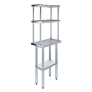 AmGood Stainless Steel Work Table with 12" Wide Double Tier Overshelf | Metal Kitchen Prep Table & Shelving Combo | NSF (Stainless Steel Table with Double Overshelves, 24" Long x 14" Deep)
