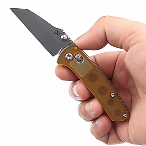 KANSEPT Little Main Street Pocket Folding Knives EDC Axis Lock Camping Knife 2.26'' Stonewashed 154CM Blade Knife with Yellow PEI Handle for Men Women Everyday Carry T2015V1