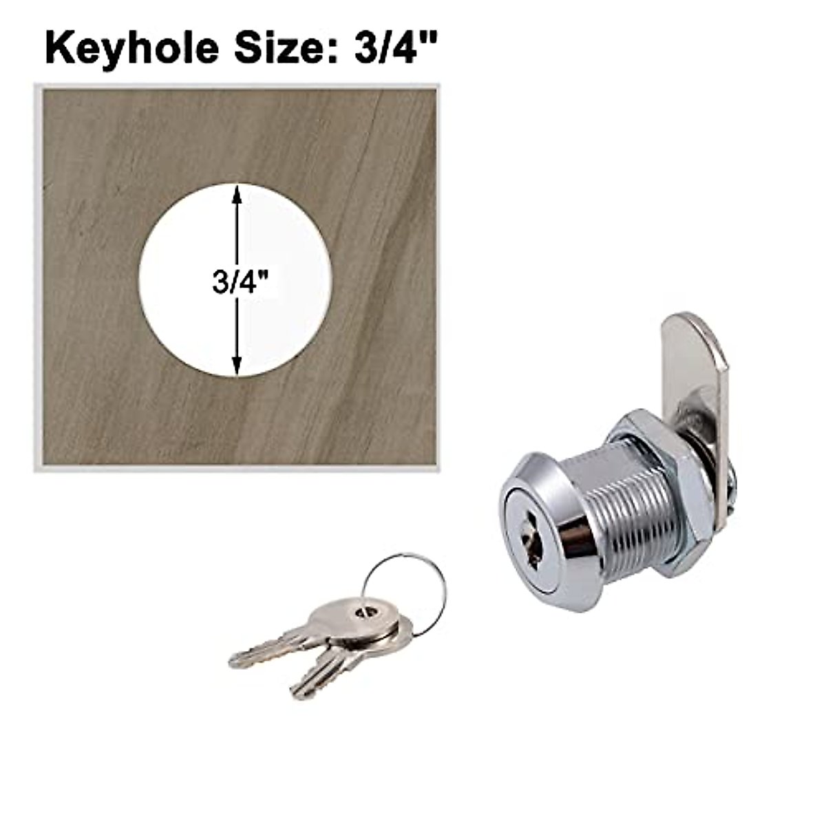 WOOCH Cabinet Cam Lock, 5/8 Inch Keyed Alike Cam Locks Secure File Drawer Door Mailbox Tool Box Dresser RV Cylinder Replacement Lock Hardware, Fits on 1/2" Max Panel Thickness (4 Pack)