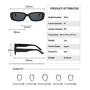 ZYApril Small Retro Square Sunglasses Women - UV 400 Vintage Rectangle driving, walking, traveling Glasses (balck02, 50)