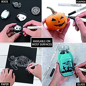 PANDAFLY White Paint Pens, 8 Pack 0.7mm Acrylic Permanent Marker 6 White With 2 Black Paint Pens for Wood Rock Plastic Leather Glass Stone Metal Canvas Ceramic, Extra Fine Point Opaque Ink
