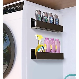 Hamilton Max 2 Pack Magnetic Shelves for Washing Machine, Magnetic Spice Rack Organizer for Refrigerator, Holds 12 pounds each, Black Steel, Premium Kitchen Organization and Storage