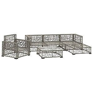 6 Piece Outdoor Patio Furniture Sets with Tea Table and Cushions | PE Rattan Sectional Patio Sofa Set | Patio Sofa Couch Conversation Set | All-Weather Garden Sofa Set | Gray Poly Rattan