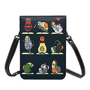 Horror Avocado Cell Phone Purse, DRAYTSO Yoga Avocado Crossbody Bag Small Leather Shoulder Bag for Women Wallet Sling Bags Handbag with Adjustable Strap